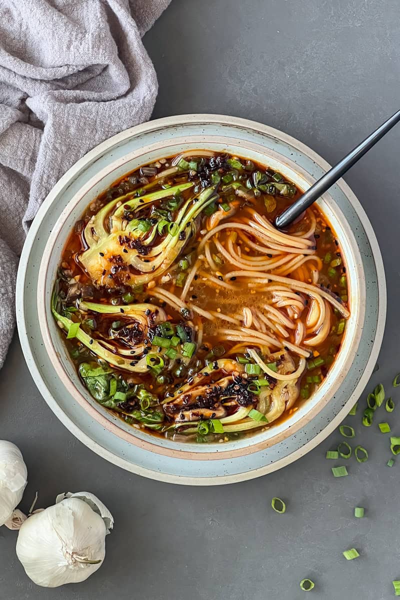 Garlic Bok Choy Noodle Soup (Ready in 15 Minutes)